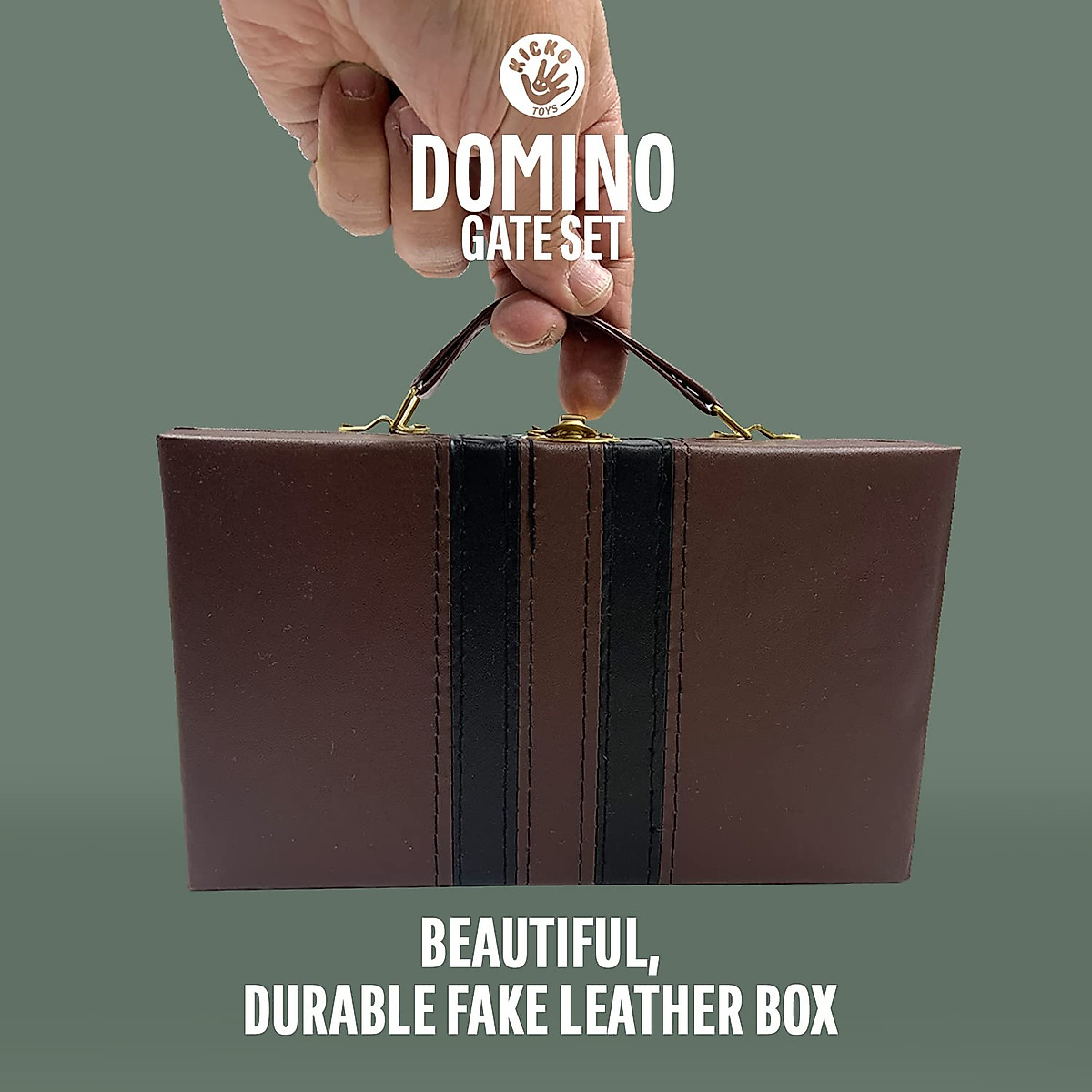 Kicko Premium Classic Domino Set - Jumbo - Double Six - 28 Thick Pieces in Durable Wooden Vegan Leather Box for Boys, Girls, Adults, Kids Party Favors and Game Night Use - Up to 2-4 Players