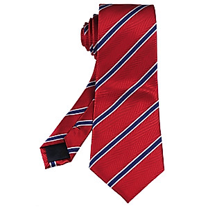 Secdtie Men's Classic Stripe Jacquard Woven Silk Tie Formal Party Suit Necktie (One Size, Red Blue)