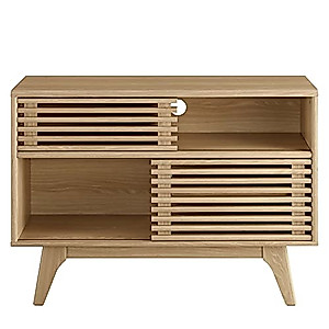 Modway Render Mid-Century Modern Two-Tier Display Stand in Oak