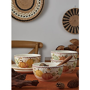 Bico Blessing Season 26oz Ceramic Cereal Bowls, Set of 4, for Pasta, Salad, Cereal, Soup & Microwave & Dishwasher Safe