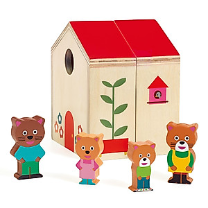 DJECO Minihouse Wooden Toy - Educational Playhouse with Family of Cats - Interactive Toddler and Baby Toys for Boys & Girls, 18+ Months