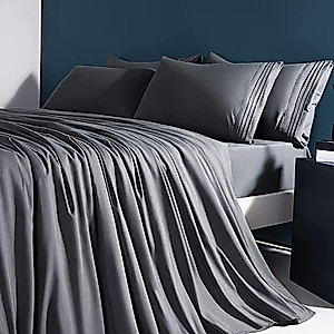 Shilucheng Bed Sheet Set Microfiber 1800 Threads Egyptian Super Soft Sheets 16-Inch Deep Pocket - Hypoallergenic - 6 Piece (Dark Grey, Queen)
