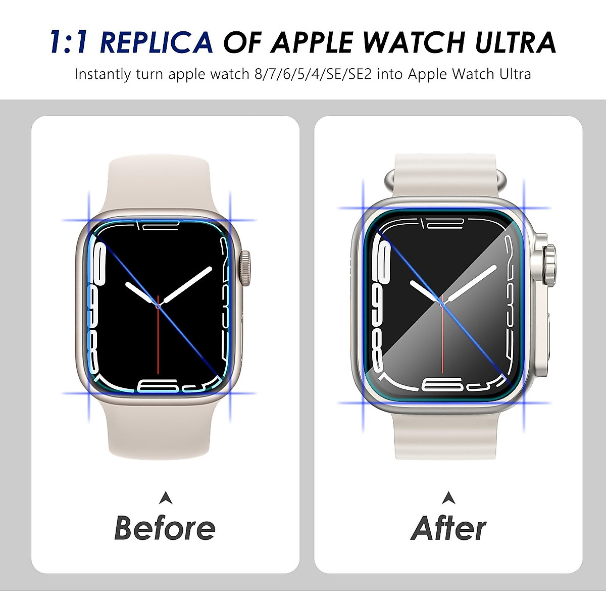 Fullife - Ultra Look - 2 in 1 Compatible with Waterproof Apple Watch Case 44mm Series 6 5 4 SE with Tempered Glass Screen Protector, iWatch 360 Protective Hard PC Bumper for Men Women, 44mm Titanium