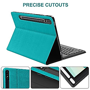 Samsung Galaxy Tab S8+/S7 FE Case with Keyboard 12.4 inch, Detachable Wireless Bluetooth Backlit Keyboard, Slim Smart Cover with S Pen Holder for Galaxy Tab S8+ 2022/S7 FE 2021/S7 Plus 2020, Green