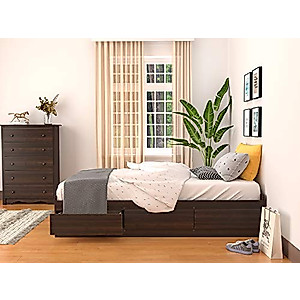 Prepac Mate's Twin XL 3-Drawer Minimalist Platform Storage Bed, Contemporary Twin XL Bed with Drawers 81.5" D x 41" W x 18.75" H, Espresso, EBX-4105-K