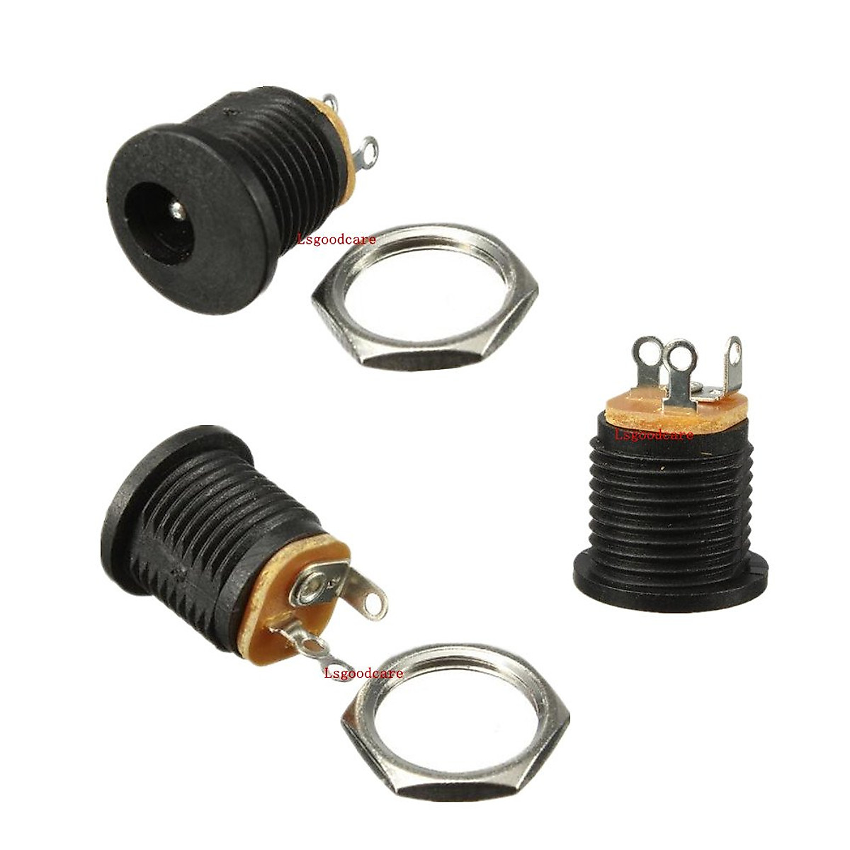 Lsgoodcare 30Pack 5.5MM x 2.1MM Female DC Power Jack 3Pin Panel Mount Connector with Dustproof Plug (5.5 * 2.1mm)