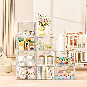 5 Pack Clear Storage Bins with Lids, Storage Containers with Magnetic Door, Stackable Acrylic Display Case for Handbags, Cosmetic, Multifunctional Storage Boxes for Dorm, Living Room, Bedroom Storage