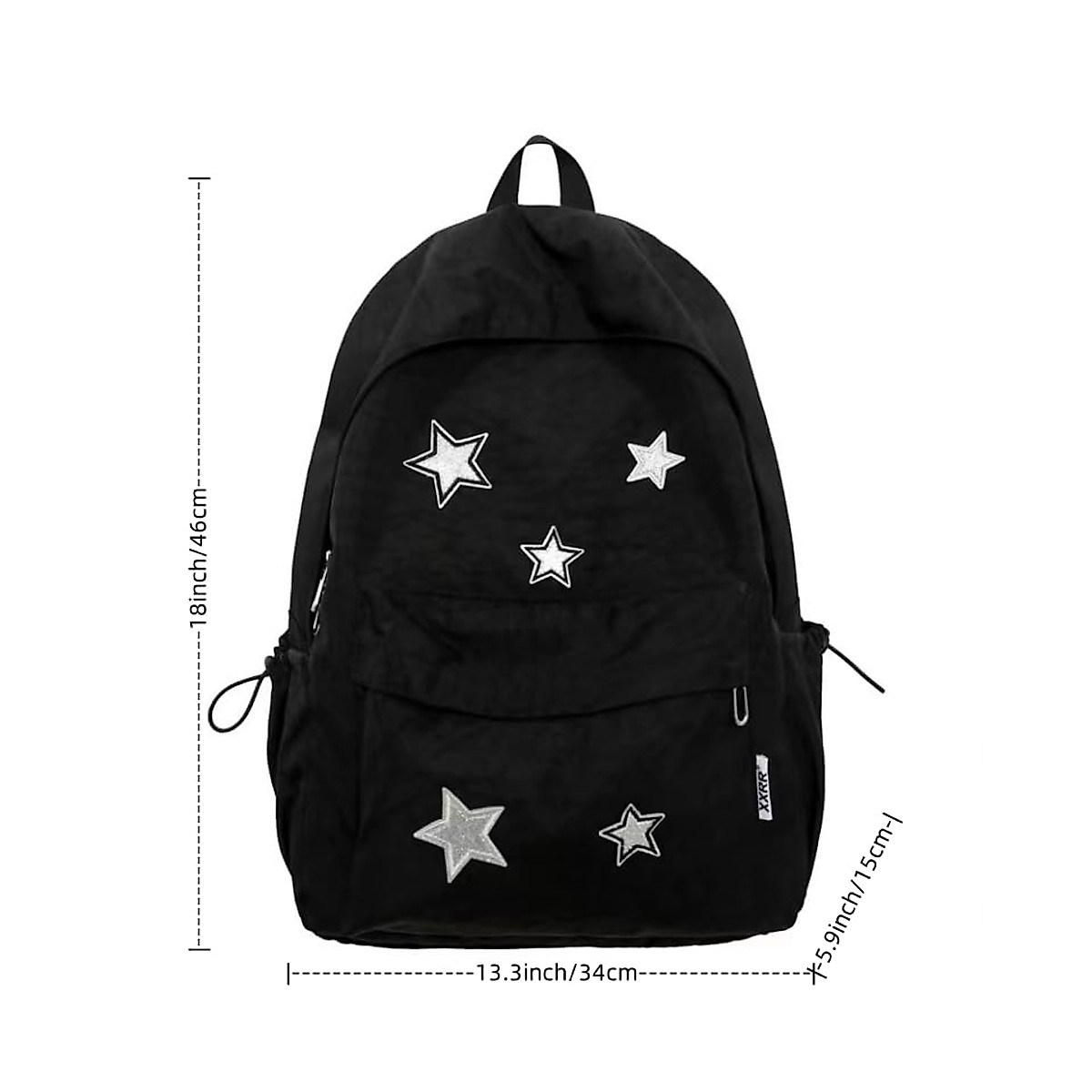 Kawaii Backpack with Cute Accessories Simple Modern Star Pattern Backpack Big Capacity Backpack (Black)