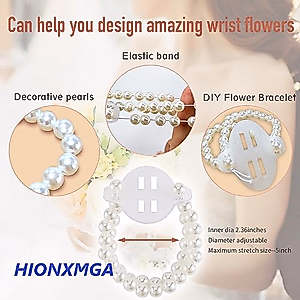 HIONXMGA Corsage Wristlet Band 4PCS Elastic Pearl Wrist Corsage Bracelets Bands, Wristlets Stretch Pearl Wedding Wristband for Wedding Party Prom Wrist DIY Handmade Corsage Supplies