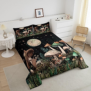 Feelyou Mushroom Comforter Twin Size for Boys Girls, Galaxy Star Mushroom Comforter Set Natural Wild Fungus Bedding Set Cute Mushroom Decor Duvet Set Durable Bed Set 2Pcs