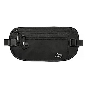MoKo Secure Travel Money Belt, Undercover Hidden RFID Blocking Travel Wallet, Anti-Theft Passport Wallets for Men Women, Black