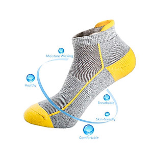 J.WMEET Mens Low Cut Ankle Athletic Socks Cotton Mesh Cushioned Running Ventilation Sports Tab Socks 5Pack