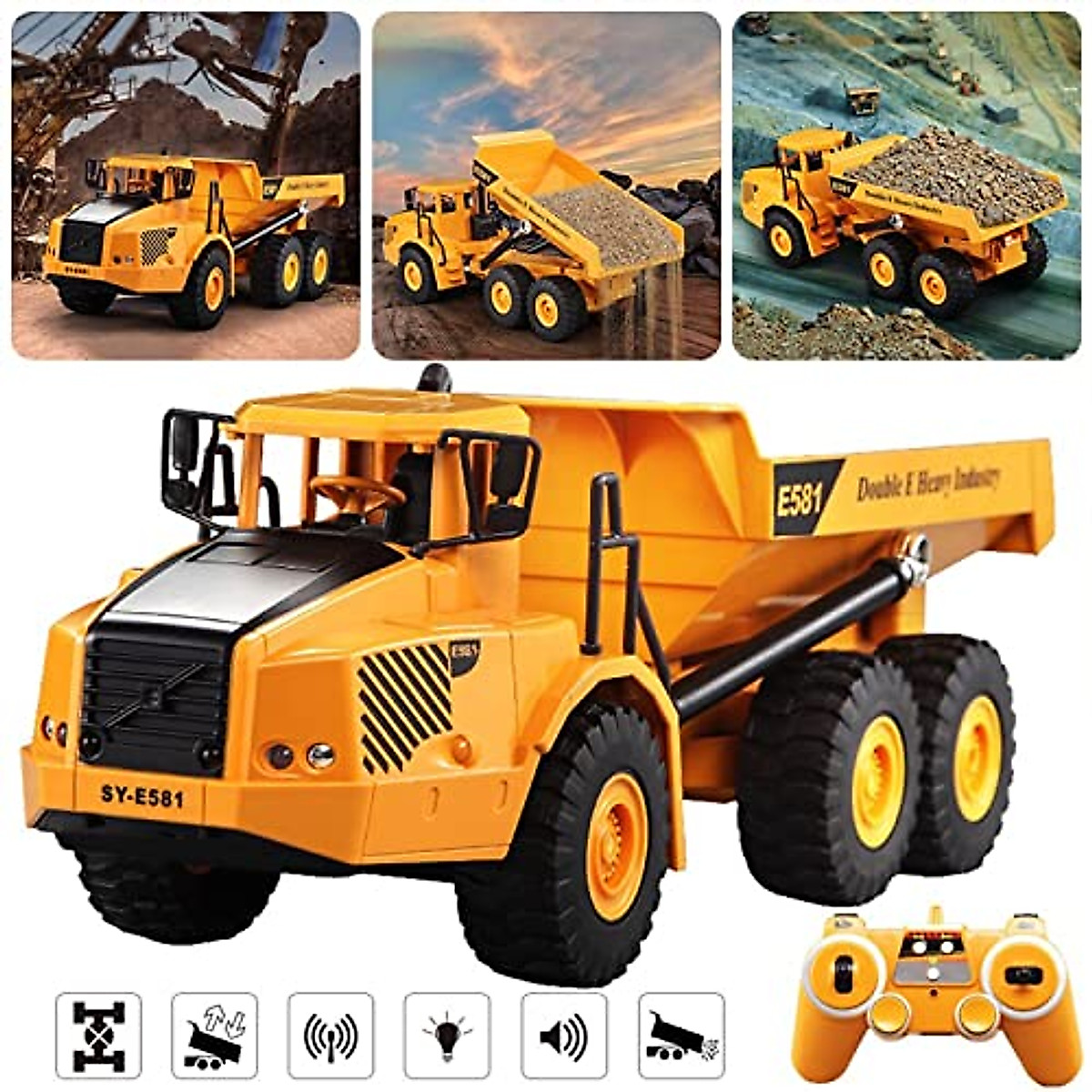 BZGWECD Boys Engineering Vehicle RC Car 2.4G 6ch Dump Truck Engineering Construction Loading Dump Remote Control Truck RC Trailer Model Toys for Kids Gifts