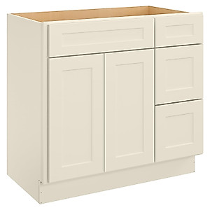 LOVMOR 36'' Bathroom Vanity Sink Base Cabinet with 2-Doors, Storage Cabinet with 3-Drawers on The Right, Suitable for Bathrooms, Kitchens, Laundry Rooms and Other Places.