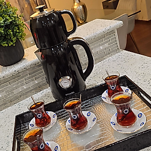 Arcadia Electric Turkish, Black and Herbal Tea Maker and Kettle, Stainless Steel, Temperature Control, LED and Dial Display, Auto Shut-off, Boil-Dry Protection, Black, 1.7L (1.5qt), 120V, 1500W