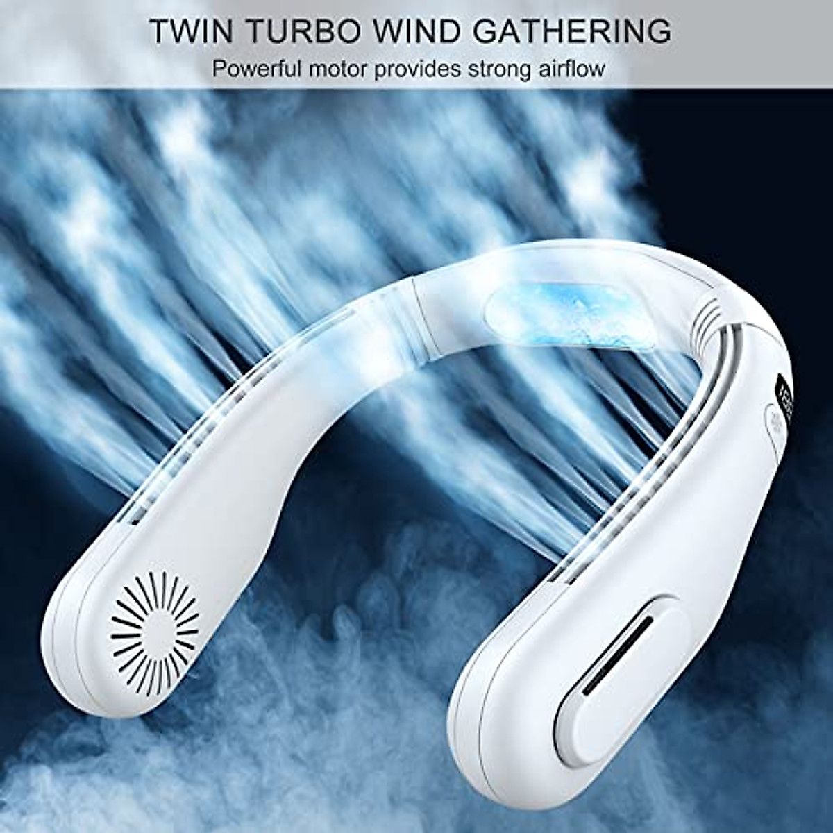 Portable Neck Fan,Hands Free Bladeless Neck Fan Semiconductor Chip Cooling Fan,5200mAh battery capacity,3 Speed Mode,LED Display for Travel,Outdoor,Home