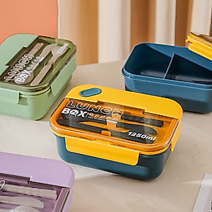 NIOIPXA Bento Box 2 or 3 Compartments, 1250ml/42oz Microwaveable Lunch Box with Tableware (Purple,2 compartments)