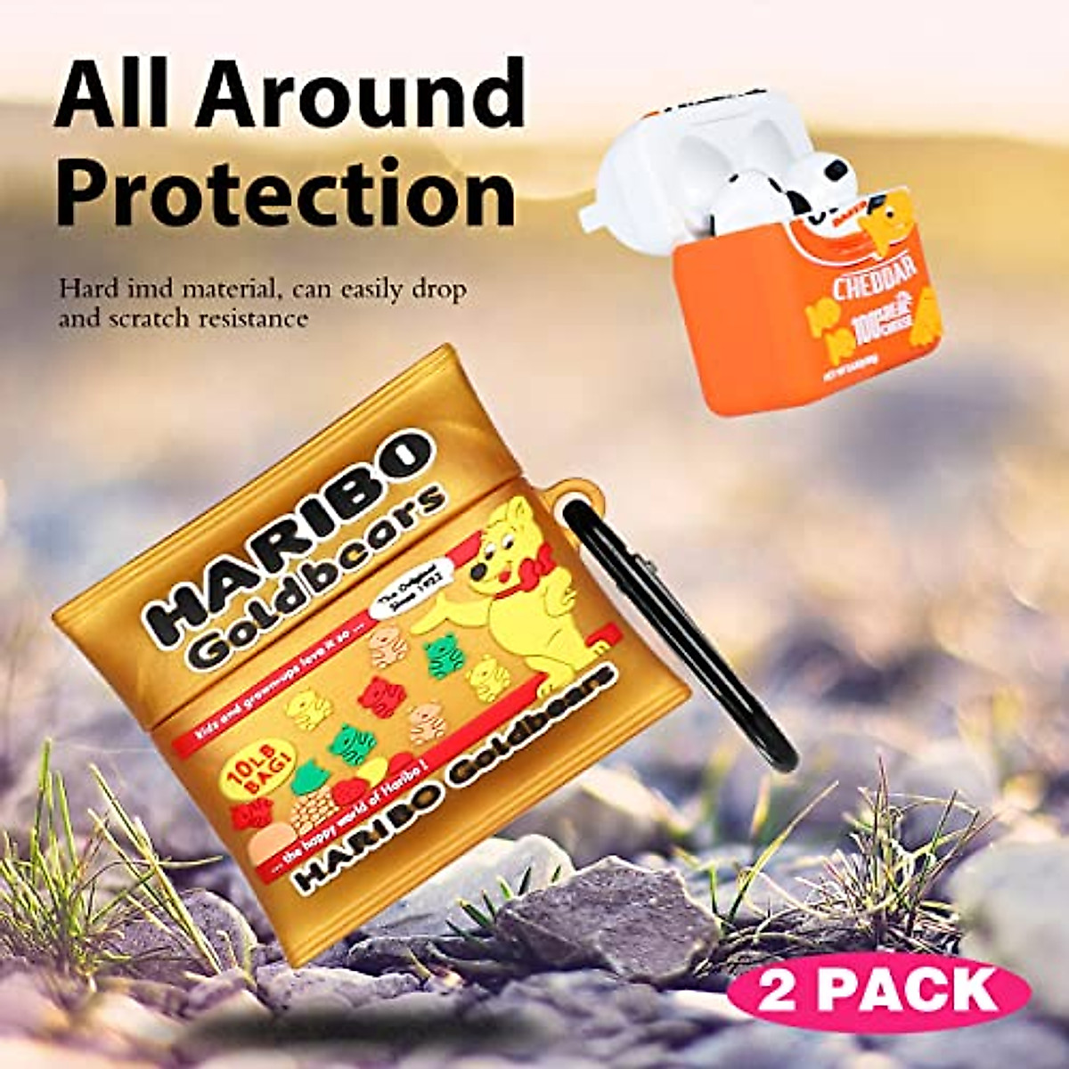 2 Pack Gkv for Airpods 3 Case for Airpod 3 (2021) Cover Unique Funny Fun Cute 3D Food Design Air Pods 3rd Generation Silicone Shell Cases for Girls Teen Boys Kids Gold Bear+Fish Biscuits