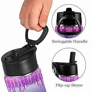 M YESCUSTOM Custom Kids Insulated Water Bottle for School, Multi Color 12oz Personalized Name Stainless Steel Thermos Water Bottles for Girls Water Bottle with Straw Lid Handle Waterbottle Gift