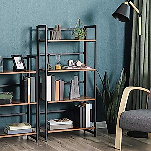 VASAGLE Industrial Bookshelf, Folding Bookcase, 4-Tier Ladder Shelf, Wood Look Accent Furniture with Metal Frame, for Home Office Sturdy and Stable ULLS88X