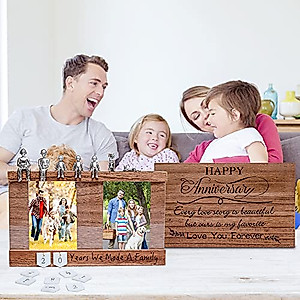 EVA murmure Personalized Romantic Wedding and Anniversary Keepsake Box with Family Statue - Wooden Memory Picture Box for Cherished Keepsakes and Ticket Storage - Elegant House Decor and Couple Gift