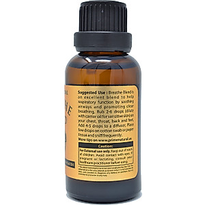 Prime Natural Breathe Essential Oil Blend 1oz - Pure, Undiluted, Therapeutic Grade for Aromatherapy, Scents & Diffuser - Sinus Relief, Allergy, Congestion, Cold, Cough, Headache