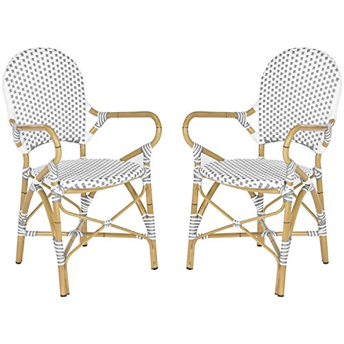 Safavieh Outdoor Collection Hooper Grey/White/Light Brown Stacking Bistro Arm Chair (Set of 2)
