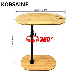 KOBSAINF Sofa Tray Table for Couch Arm - Side Table Tray for Small Spaces, Bamboo Height Adjustable Table for Bed or Chair with Phone & Tablet Slots, TV Tray Table for Living Room, Bedroom