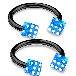 bodyjewellery 2pcs 16g 3/8 Horseshoe Ring Septum Catilage Hoop Nose Lip Conch Tragus Helix Black Anodized Steel Dice Ball - Pick Color (dark blue)