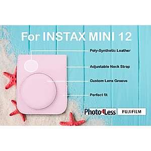 FUJIFILM INSTAX Mini 12 Instant Film Camera (Blossom Pink) Bundle with Fuji Instax Instant Film Single Pack, 10 Prints | Protective Case Pink | Photo Album Pink | Travel Stickers (6 Items)
