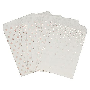 100 Pack Paper Treat Bags for Cookies, Popcorn, Candy Party Favors (2 Rose Gold Foil Designs)