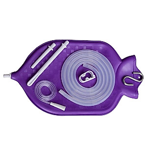 HealthAndYoga™ NaturoFlo Superior Enema Bag Kit with Silicone Tubing Hose and Fittings - 2 Quart Fountain Open top Kit for Fleet Enema and Anal Douche - Purple