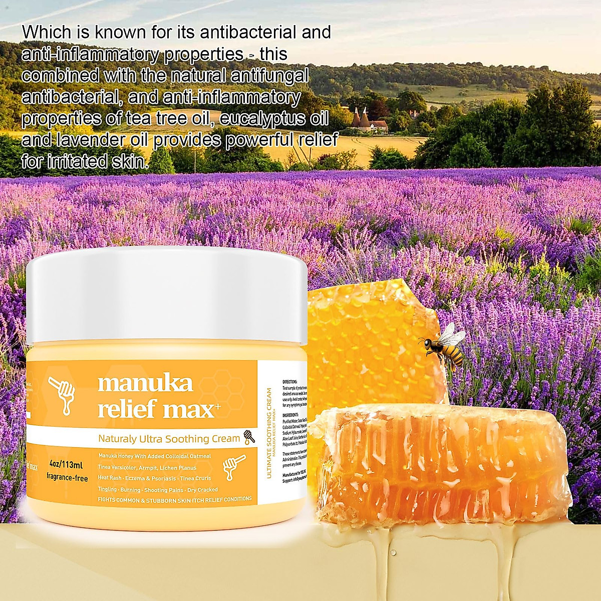 UEUEKOKO Eczema Psoriasis Manuka Relief Honey Cream, Hand Foot, Tinea Versicolor, Itchy Feet, Butt, Anal Itch, Scalp Dandruff, Bee Sting, Bites, Boil Cyst, Armpit, Adults Kids, Hidradenitis Treat