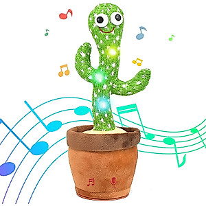 Dancing Cactus Mimicking Toy | Talking Singing Plush Doll | USB Charging | for Babies and Toddlers | Repeats What You Say | 120 Songs Built-in | LED Light Up | English & Spanish