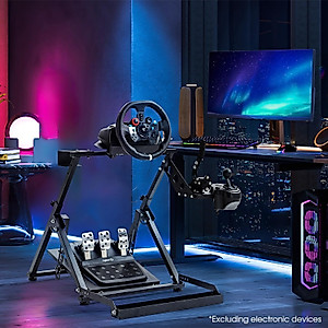 Hottoby X-Shaped Foldable Racing Steering Wheel Stand With Seat Fixing Slot and Water Cup Holder Fit for Logitech/Thrustmaster/Moza G29, G920, G923, T300RS Adjustable Racing Simulator Cockpit No Wheel