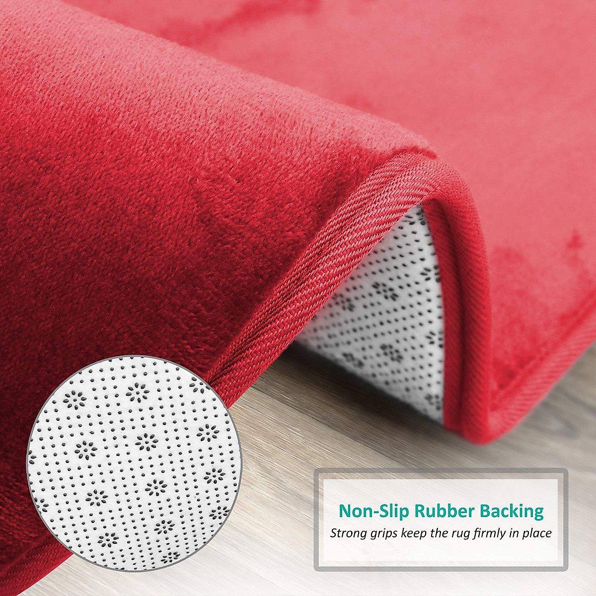 Clara Clark Memory Foam Bath Mat Set Non Slip Absorbent Velvet - Fast Drying Bath Mats Bathroom Rug and Contour Rug Set 3 Piece - 20 x 32-17 x 24-19 x 24, Red