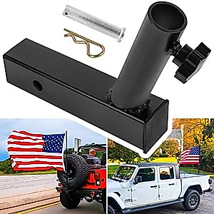 Universal Hitch Mount Flag Pole Holder Flagpole Bracket for Jeep Trailer Car Truck SUV RV Pickup Camper Fits Standard 2 inch Hitch Receivers with Anti-Wobble Screw Heavy Duty Black Powder (Single)