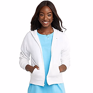 Hanes womens Ecosmart Full-zip Hoodie Sweatshirt Warm Up or Track Jacket, White, Medium US