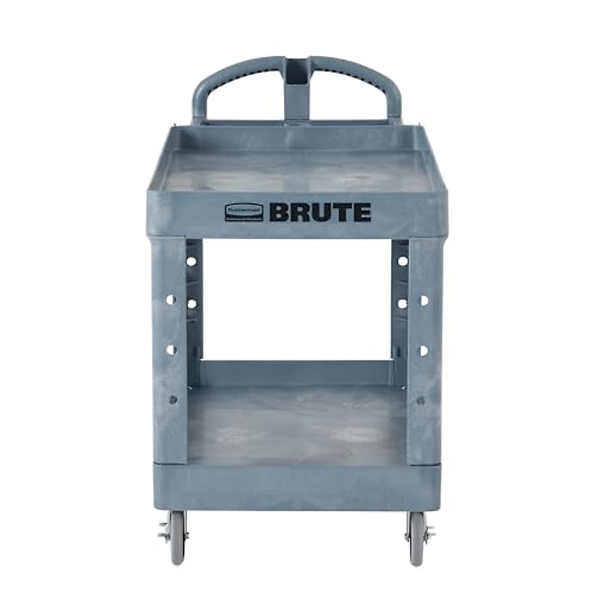 Rubbermaid Commercial Products Brute Heavy Duty 2-Shelf Utility/Service Cart, Medium, Lipped Shelves, Ergonomic Handle, 500 lbs. Capacity, Gray, for Warehouse/Garage/Cleaning/Maintenance/Stadiums