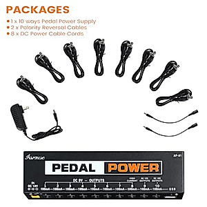 Asmuse Guitar Pedal Power Supply, 10 Isolated DC Output for 9V/12V/18V Guitar Bass Effects Pedals with Built-in USB Charging Port for Phone iPhone Pad iPad