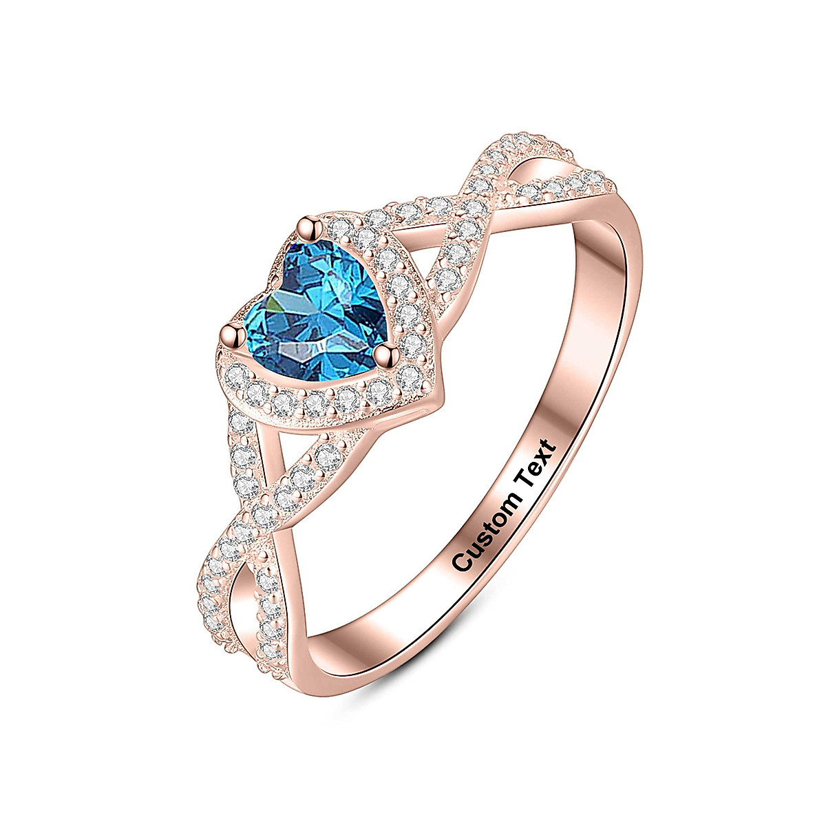 Halo Heart Love Ring Birthstone Promise Rings 1 Stone for Women Mother's Day Gift Belt Birthstone Her Best Friend Jewelry Mother Daughter Personalized Carving Custom Name Sterling Silver