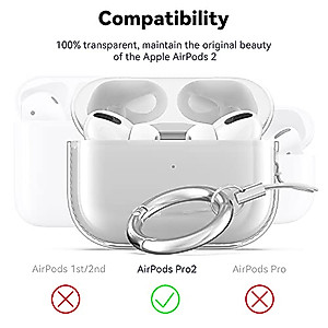 AirPods Pro 2 Case, AirPods Pro 2nd Generation Case Cover 2022,TPU Protective Case with Carabiner/Keychain, Shockproof, Lightweight, Scratch Resistant, Waterproof, Dustproof (Clear)