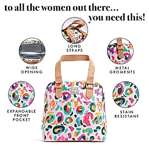 Fit & Fresh Lunch Bag For Women, Insulated Womens Lunch Bag For Work, Leakproof & Stain-Resistant Large Lunch Box For Women With Containers, Zipper Closure Minneola Bag Blush Leopard