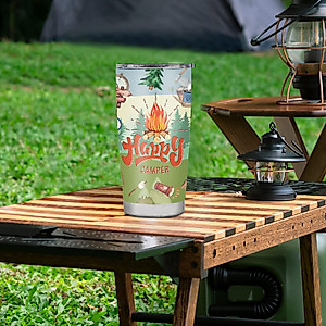 Delsakhula Happy Camper Tumbler - Insulated Stainless Steel Travel Mug With Lid - 20 OZ Gift for Women Men - Birthday Coffee Cup