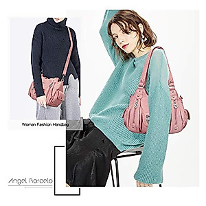 Angel Barcelo Roomy Fashion Hobo Womens Handbags Ladies Purse Satchel Shoulder Bags Tote Washed Leather Bag Pink