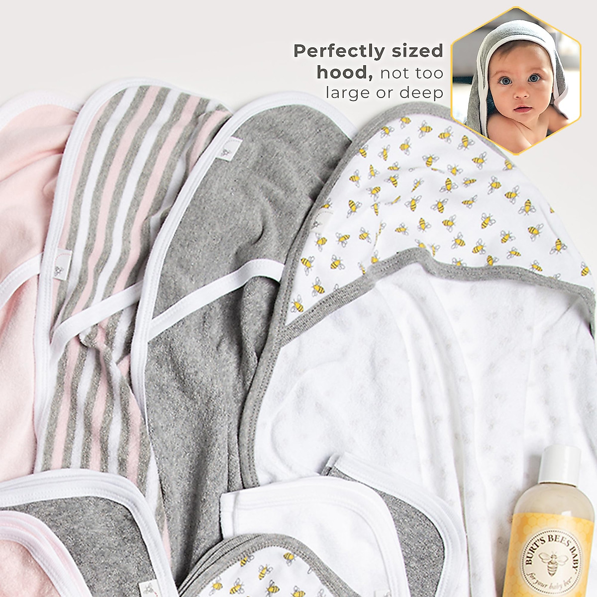 Burt's Bees Baby - Hooded Towels, Absorbent Knit Terry, Super Soft Single Ply, 100% Organic Cotton