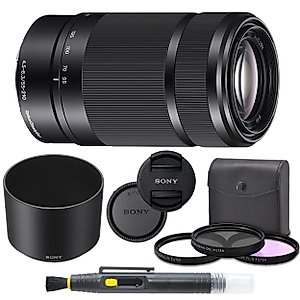 Sony E 55-210mm f/4.5-6.3 OSS Lens (Black) for Sony E-Mount Cameras Bundle. Includes: Filter Kit, Cleaning Pen, Front and Rear Lens Caps and Original Sony Lens Hood - International Version