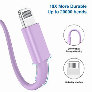 iPhone Charger Cable 10 Ft [Apple MFI Certified], QZIIW 3Pack 10 Feet Long USB to Lightning Cable, Apple Charging Power Cord 10 Foot for iPhone 14 13 12 11 Pro Max Mini XR X 9 8 7Plus 6 6s ipad-Purple
