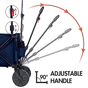 PORTAL Collapsible Folding Utility Wagon, Foldable Wagon Carts Heavy Duty, Large Capacity Beach Wagon with All Terrain Wheels, Outdoor Portable Wagon for Camping, Garden, Shopping, Groceries, Blue