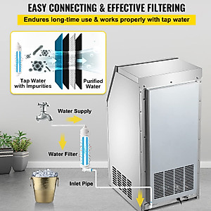 Happybuy 110V Commercial Ice Maker Machine, 120LBS/24H Stainless Steel Ice Maker Machine 22lbs Storage Automatic Ice Machine for Home Restaurant Bar Cafe, Scoop and Connection Hoses Included